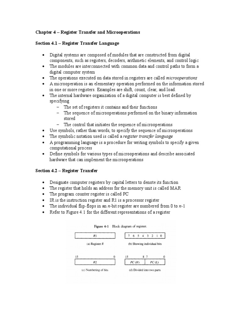 Chapter 4 - Register Transfer and Microoperations Section 4.1 ...