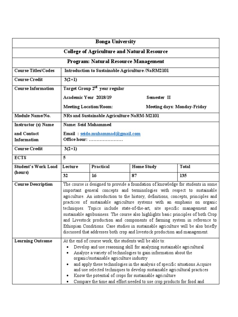 Bonga University College of Agriculture and Natural Resource Program ...