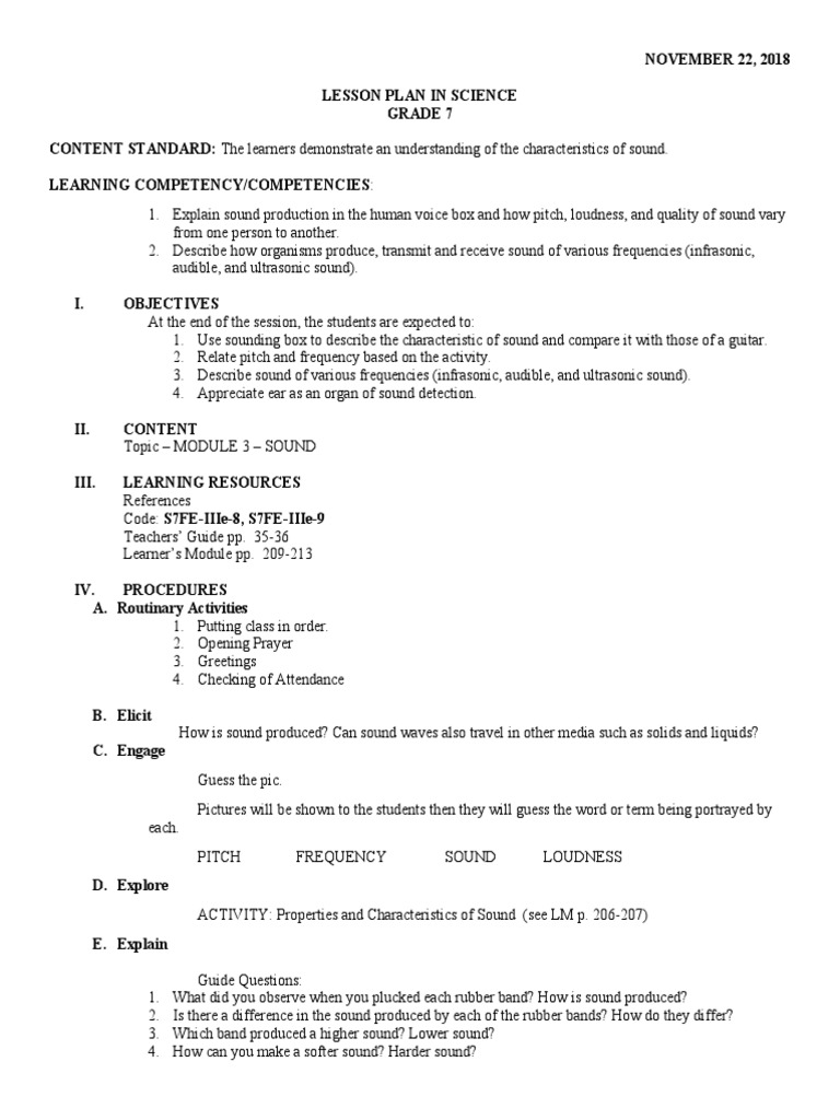Lesson Plan Sound 2 | PDF | Sound | Pitch (Music)