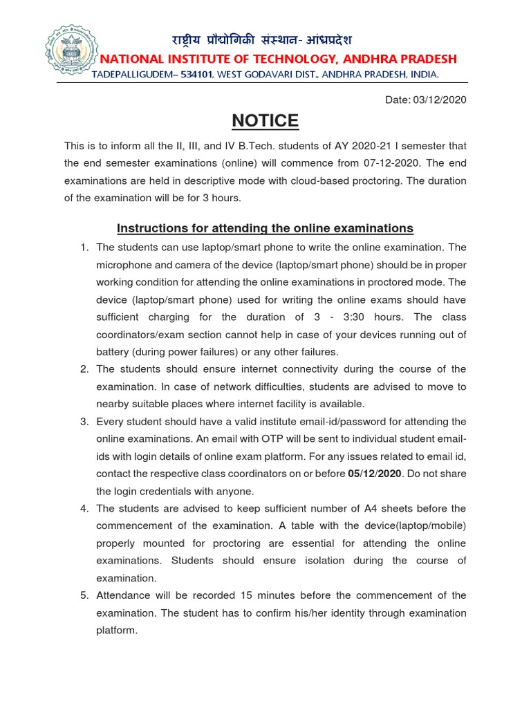 Notice: National Institute of Technology, Andhra Pradesh | PDF ...