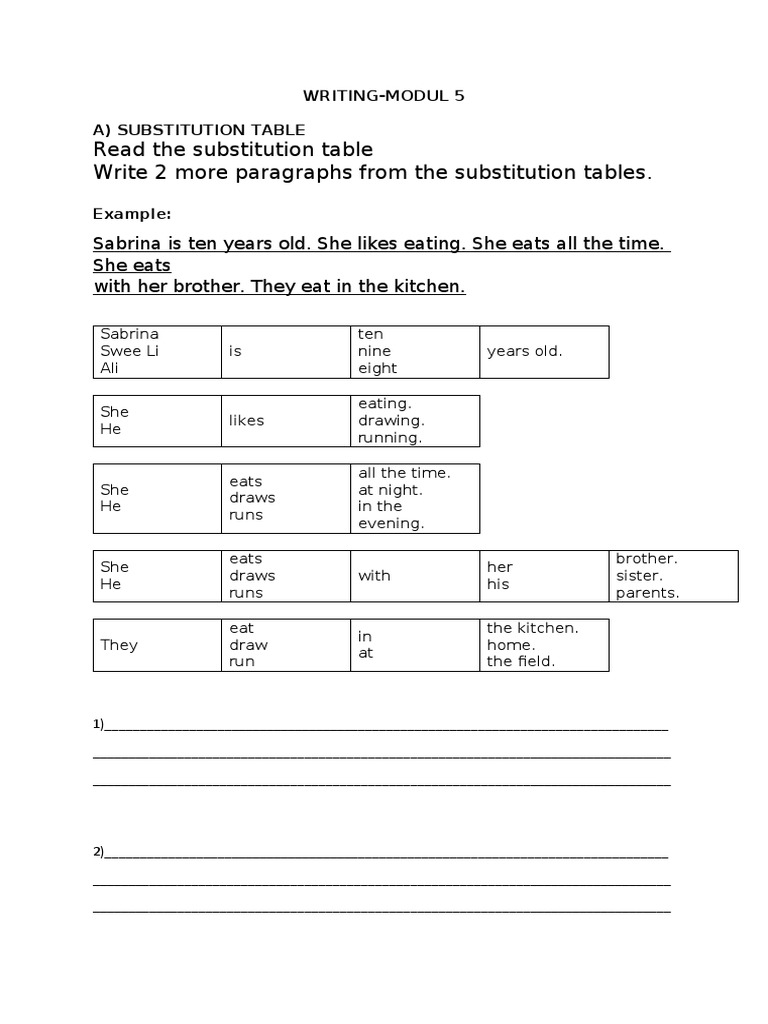 Read The Substitution Table Write 2 More Paragraphs From The ...
