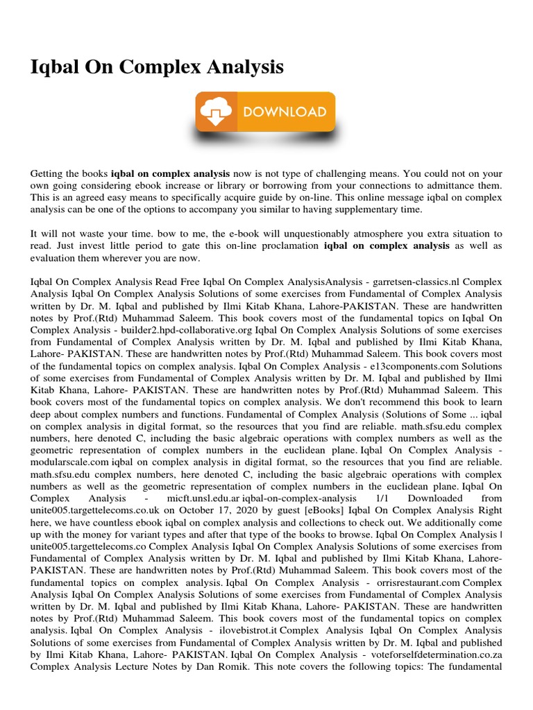 Iqbal On Complex Analysis | PDF | Complex Analysis | Complex Number