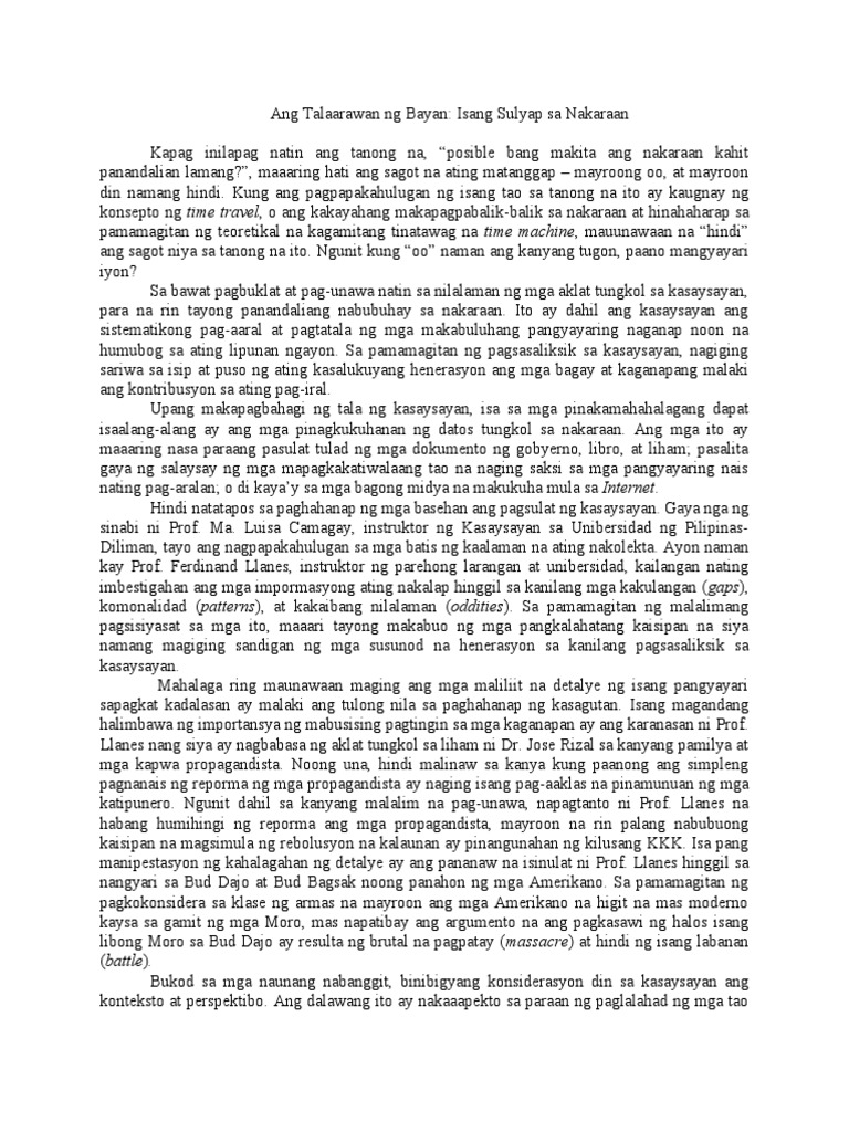 (PALIMA) Ang Talaarawan NG Bayan - Isang Sulyap Sa Nakaraan | PDF