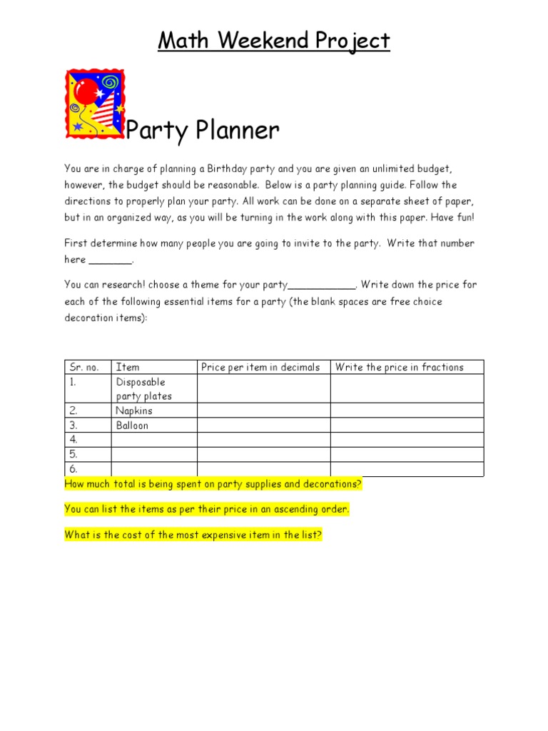 Math Weekend Project | PDF