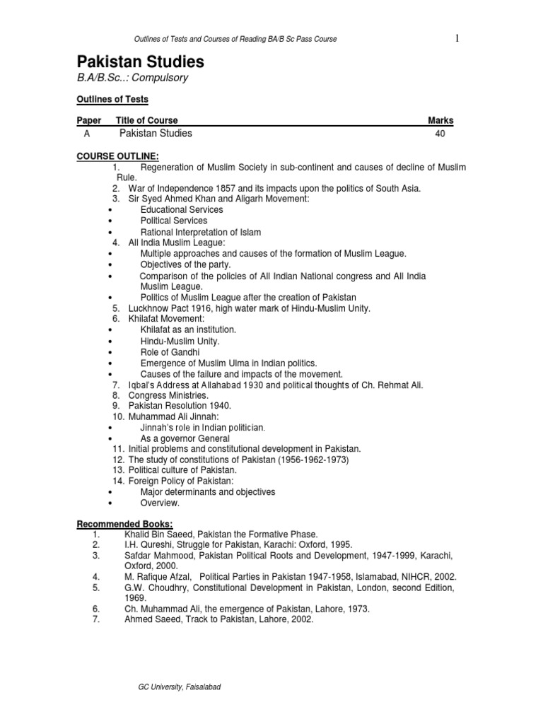 Pakistan Studies: B.A/B.Sc..: Compulsory | PDF | All India Muslim ...