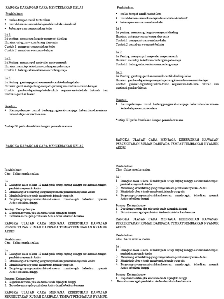 RANGKA KARANGAN CARA MENCERIAKAN KELAS Dan ULASAN | PDF