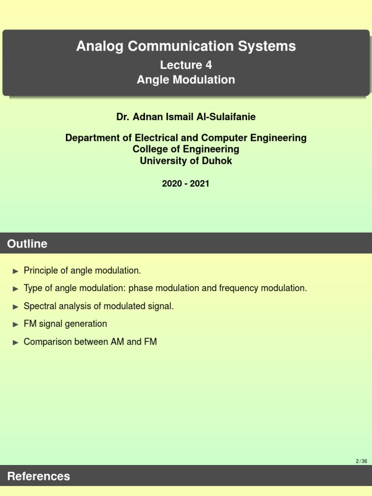Analog Communication Systems: Angle Modulation | PDF | Frequency ...