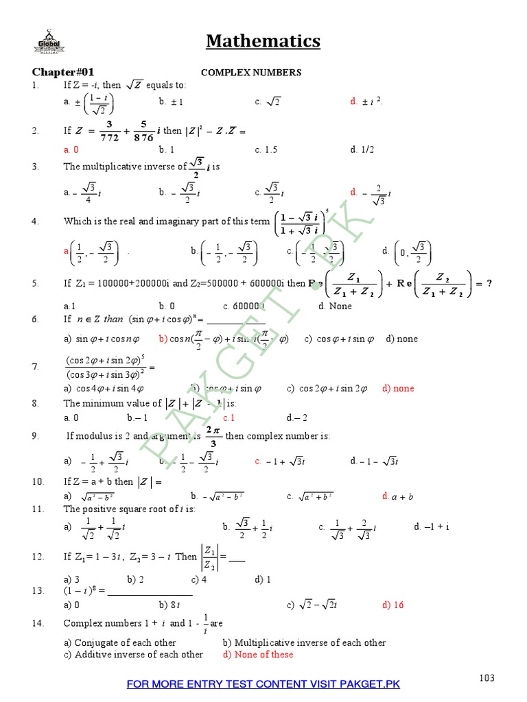 (Pakget - PK) Maths MCQS Book (Pakget - PK) | PDF | Matrix (Mathematics ...