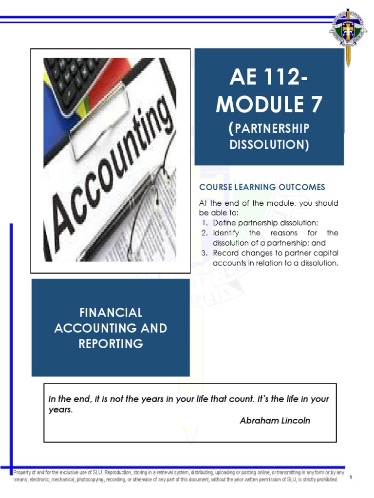 Module 7 Partnership Dissolution Pdf Partnership Book Value