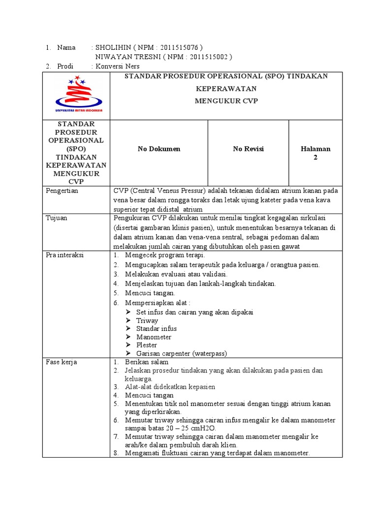 SOP Mengukur CVP | PDF