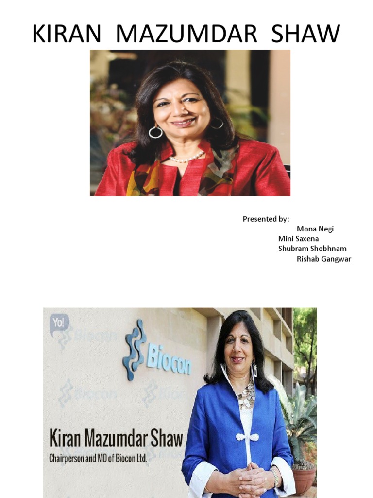 Kiran Mazumdar Shaw: Presented By: Mona Negi Mini Saxena Shubram ...