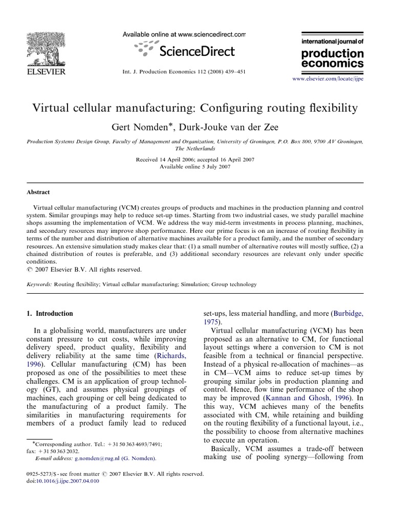 Virtual Cellular Manufacturing Configuring Routing Flexibility | PDF ...