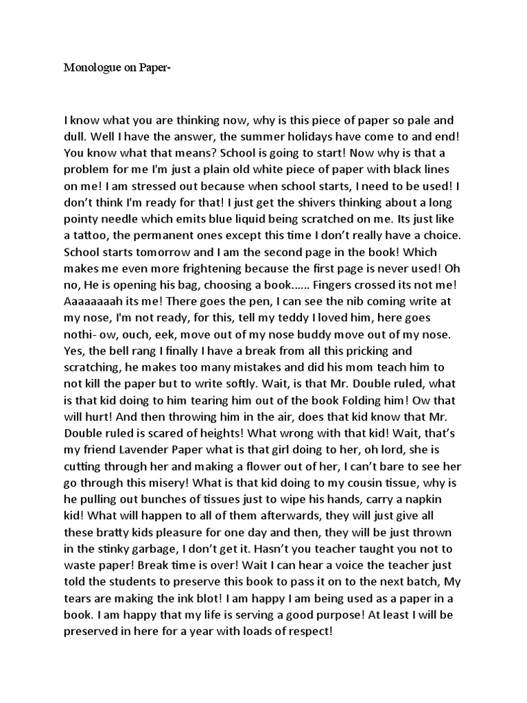 Theatre Monologue, Inanimate Object - Diya Suriya | PDF