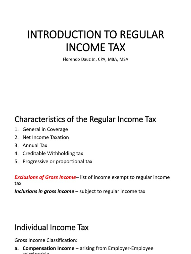Introduction To Regular Income Tax | PDF | Gross Income | Income Tax