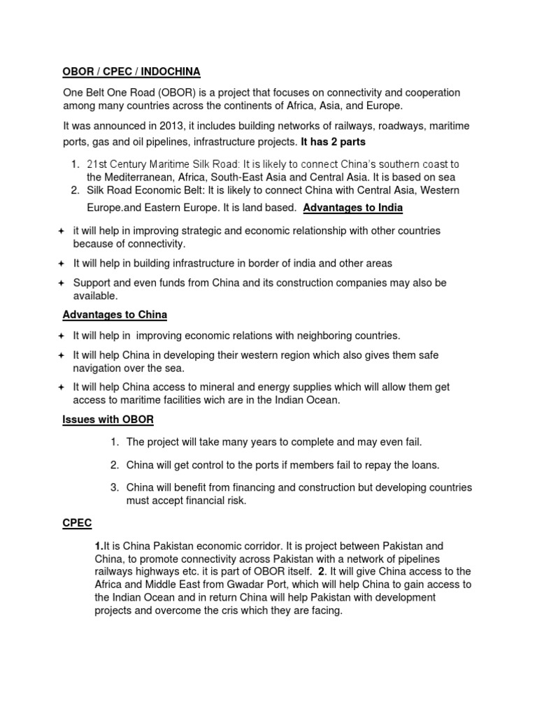 Obor / Cpec / Indochina | PDF | Asia | International Relations