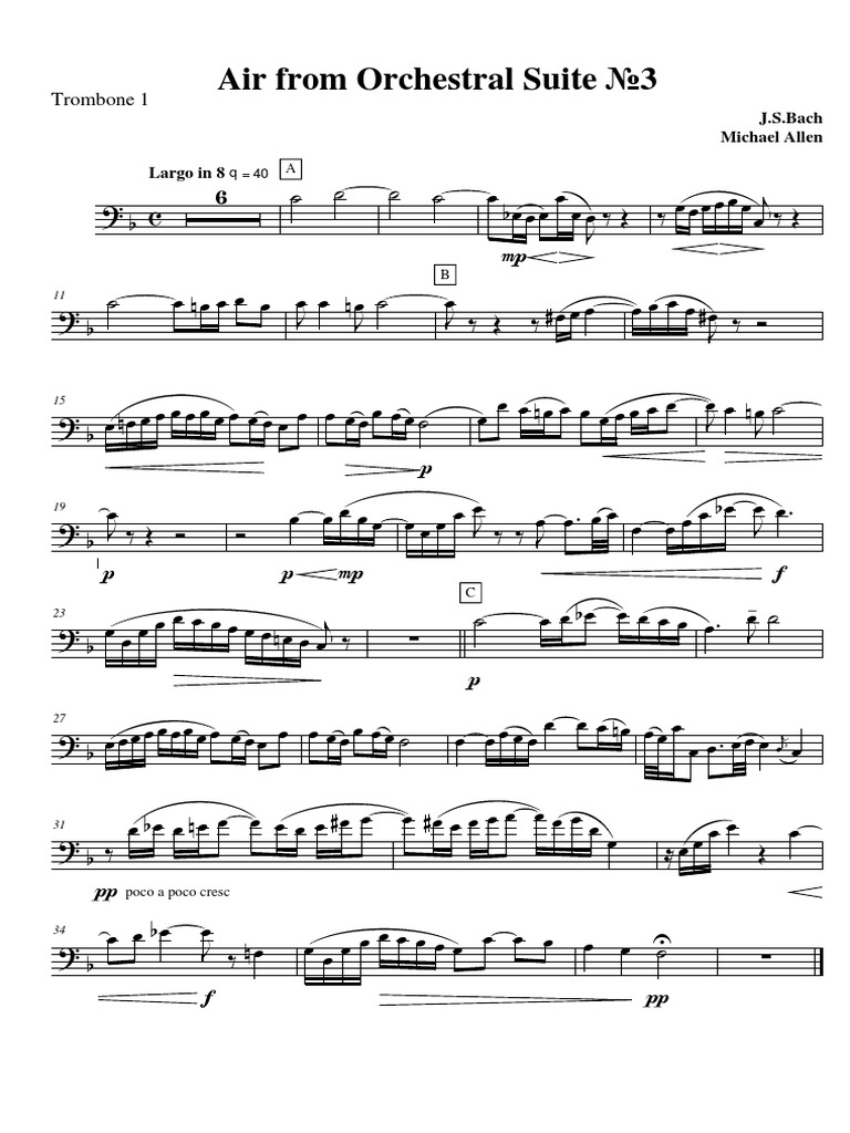 Air From Orchestral Suite 3: Trombone 1 | Download Free PDF | Musical ...