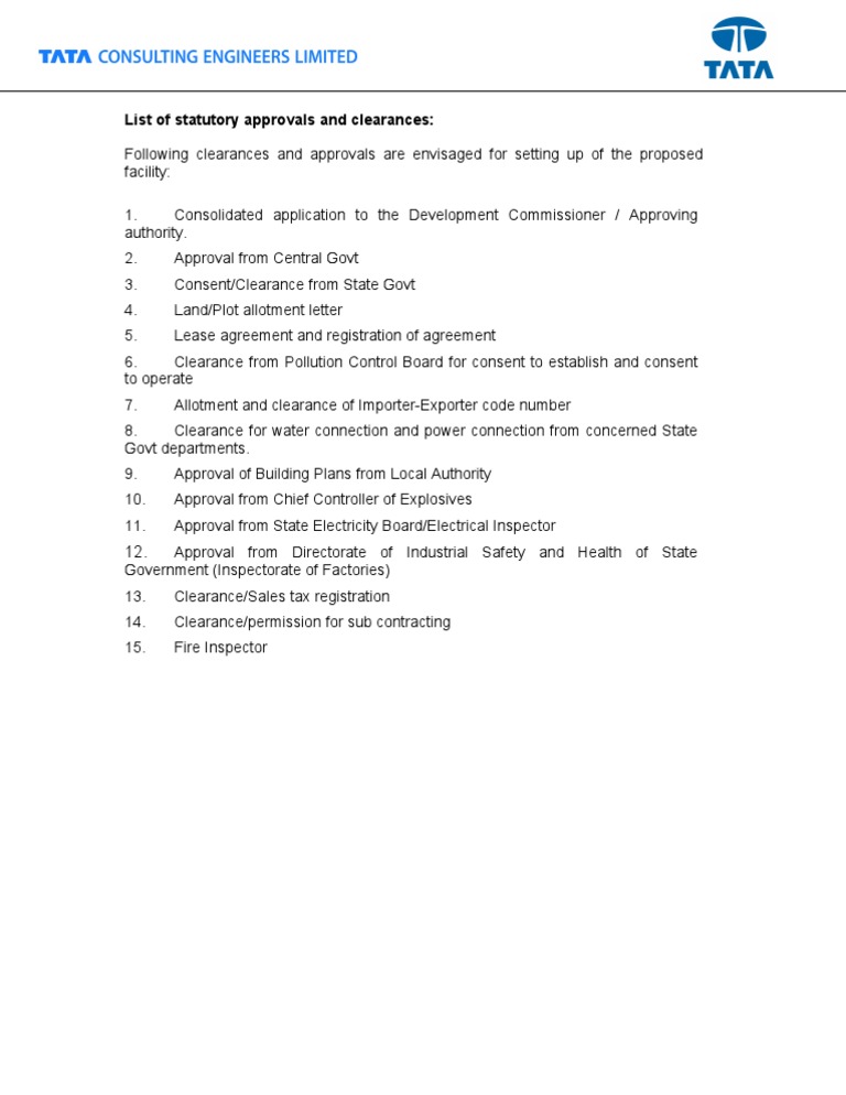 Statutory Approvals and Clearances | PDF | Law