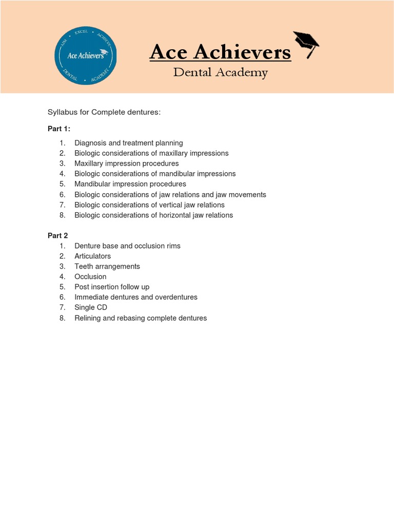 Complete Dentures Syllabus Overview | PDF