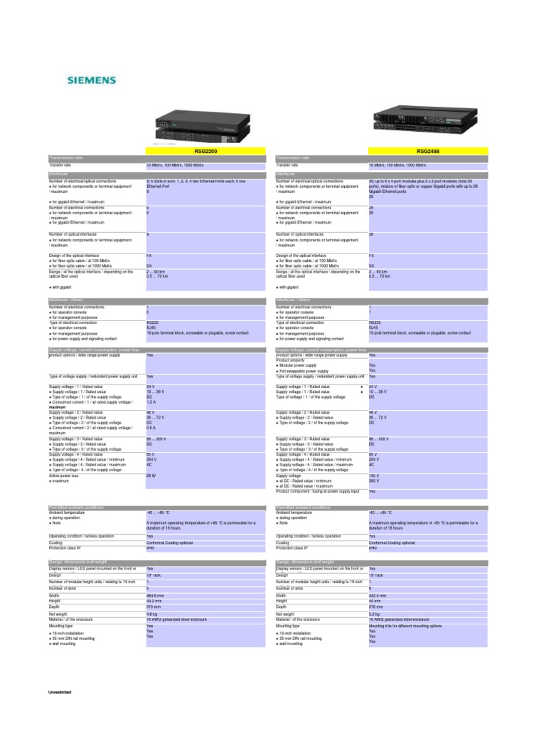 Comparison For RSG2200 and RSG2488 | PDF | Power Supply | Networks