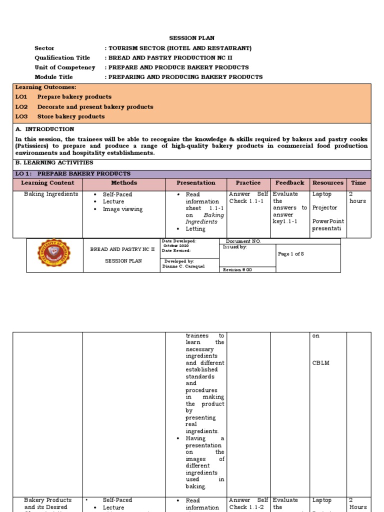 Preparing Professional Bakers: A Session Plan on the Skills and ...