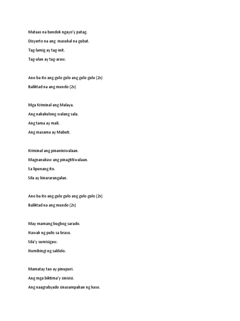 Baliktad Na Ang Mundo Lyrics. | PDF