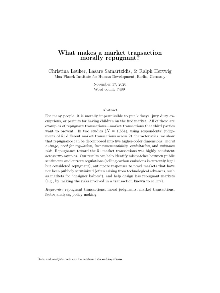 Repugnant Transactions Manuscript PDF | PDF | Financial Transaction ...