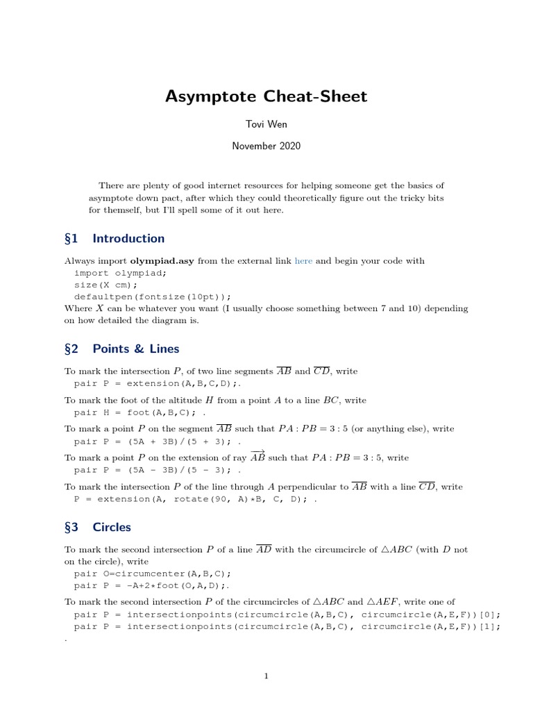 Asymptote Cheat-Sheet: 1 Introduction | PDF | Euclidean Geometry ...