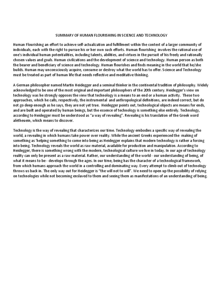Summary of Human Flourishing in Science and Technology | PDF | Martin ...