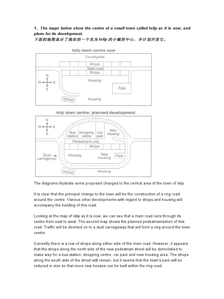 1、The maps below show the centre of a small town called Islip as it is ...