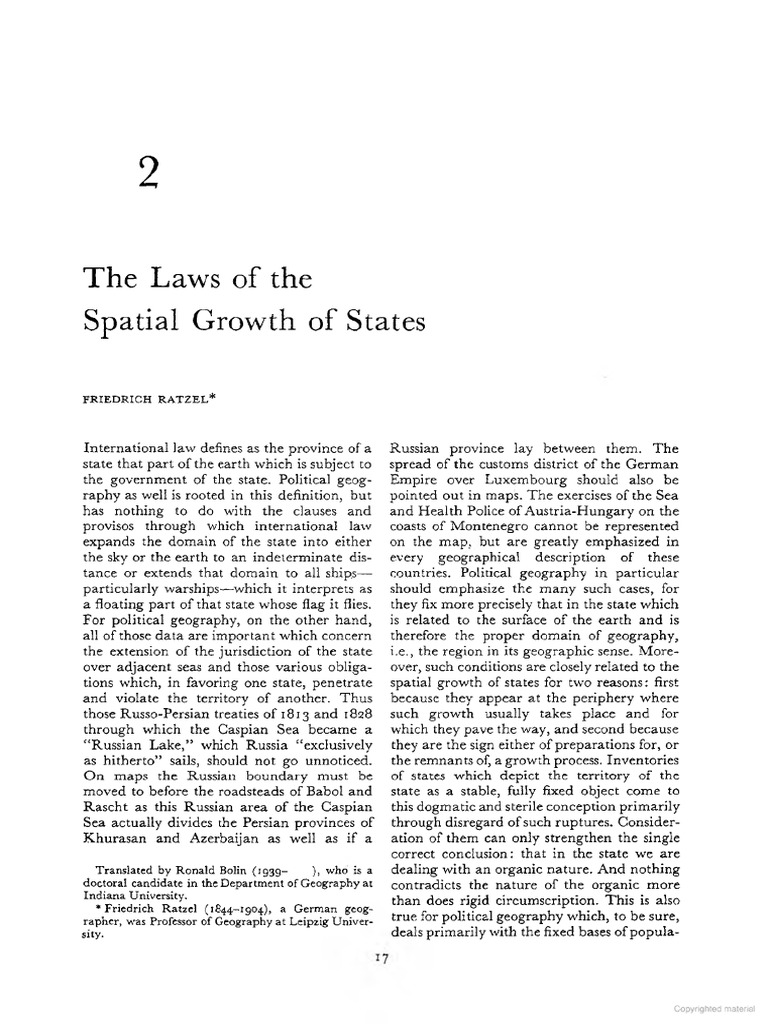 Ratzel - The Laws of The Spatial Growth of States | PDF | Empire | New ...