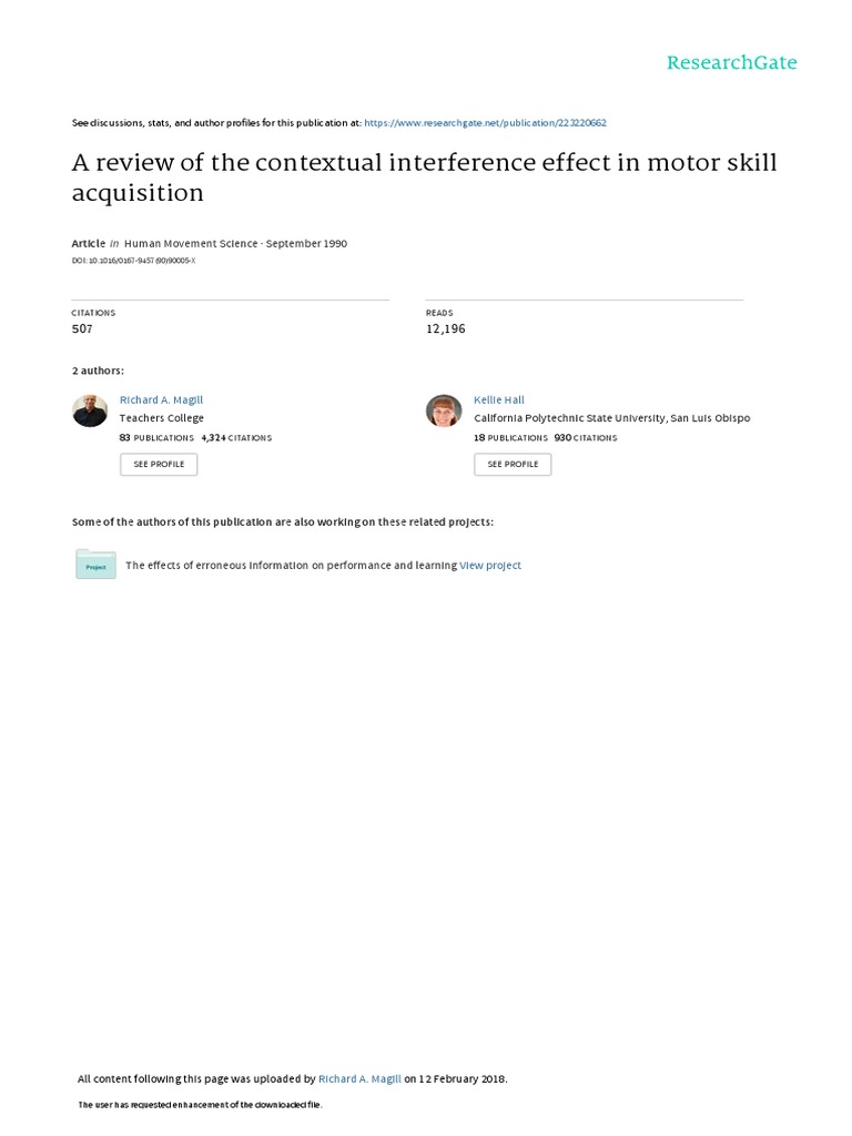 Shea, J. B. and Morgan, R. L. (1979) - Contextual Interference Effects On The Acquisition | PDF ...