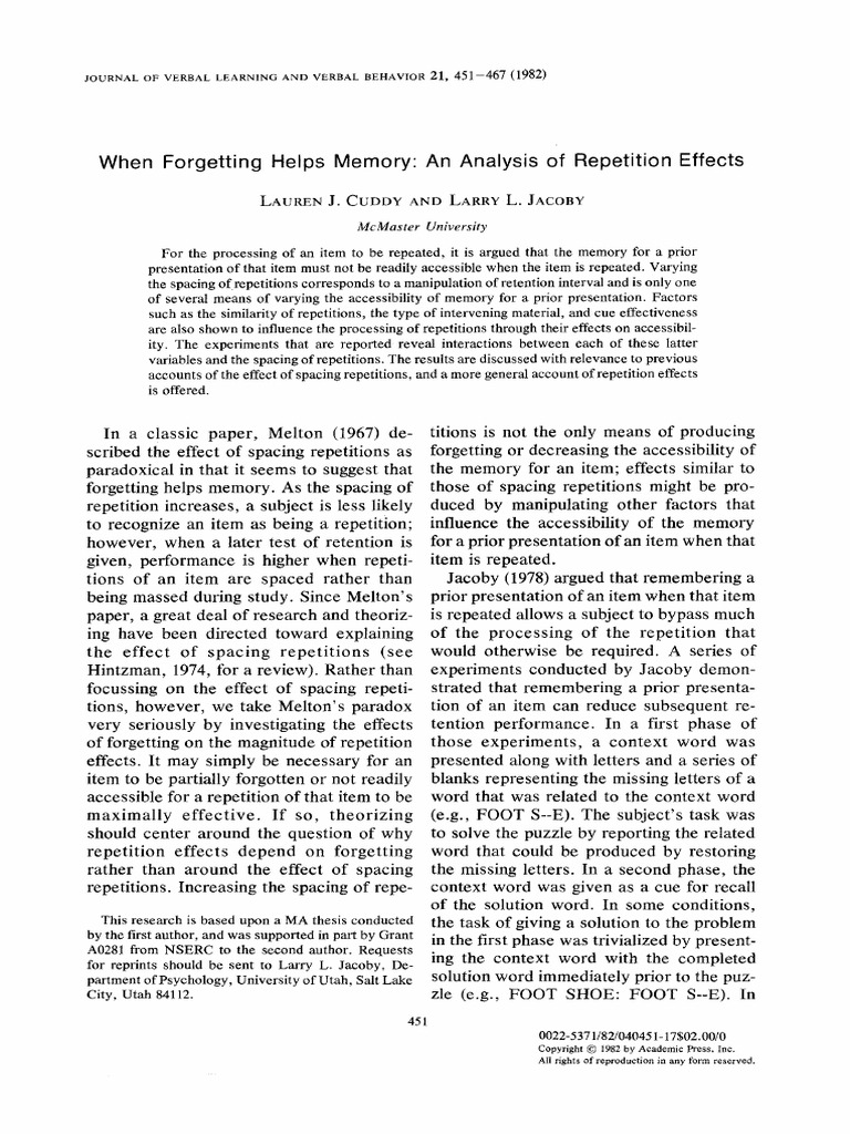 When Forgetting Helps Memory | PDF | Recall (Memory) | Memory