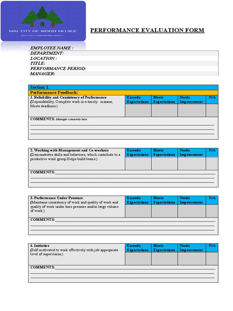 Performance Evaluation Form | PDF | Goal | Performance Appraisal