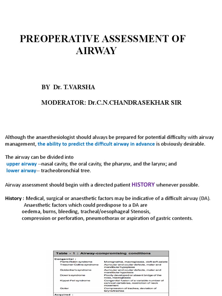 Preoperative Assessment of Airway: by Dr. T.Varsha Moderator: Dr.C.N ...
