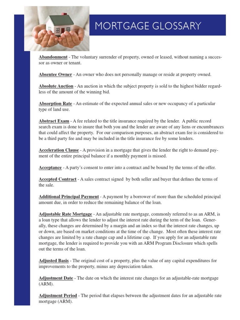 MORTGAGE GLOSSARY DEFINITIONS | PDF | Mortgage Loan | Annual Percentage ...