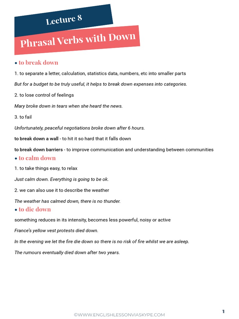 11.2 Phrasal Verbs With DOWN PDF | PDF | English Grammar | English Language