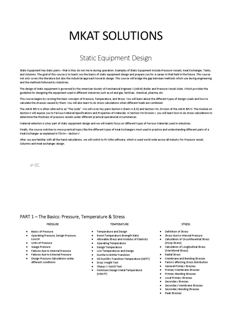 MKAT Solutions Static Equipment Design Course Overview: A Comprehensive ...