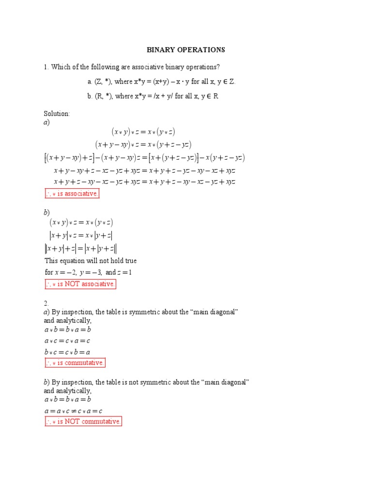 Binary Operations | PDF