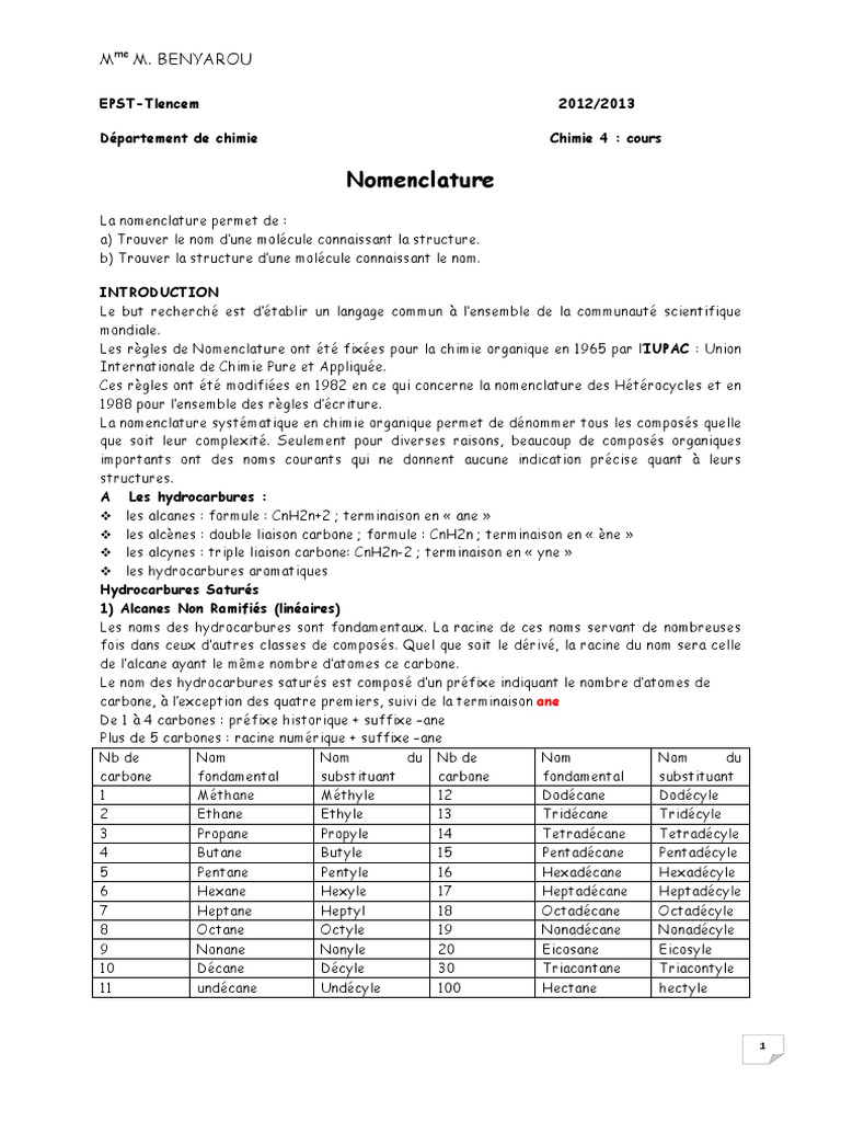 Nomenclature Chimique Simplifiée | PDF | Amide | Amine (chimie)