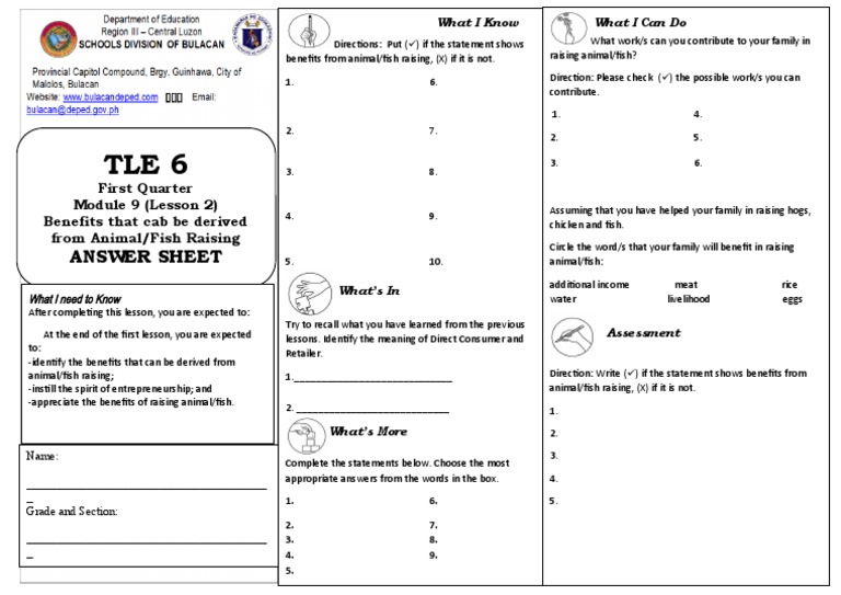 Answer Sheet: First Quarter Module 9 (Lesson 2) Benefits That Cab Be ...