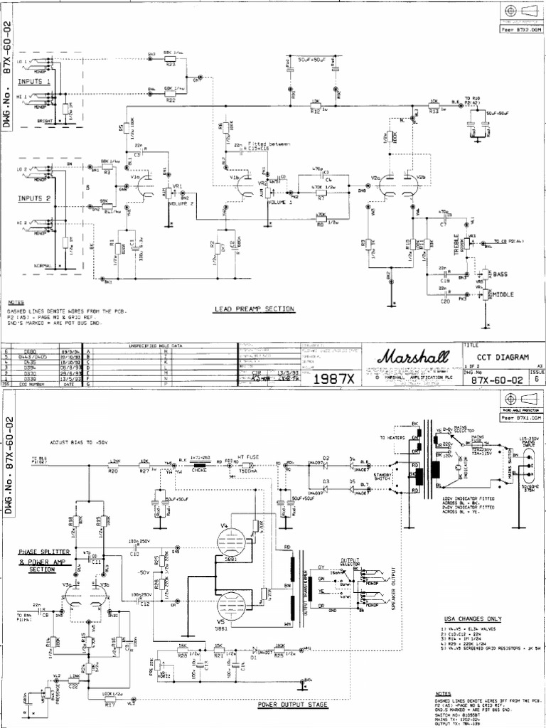Marshall Plexi Superlead Reissue 50W 1987X Schematic PDF | PDF