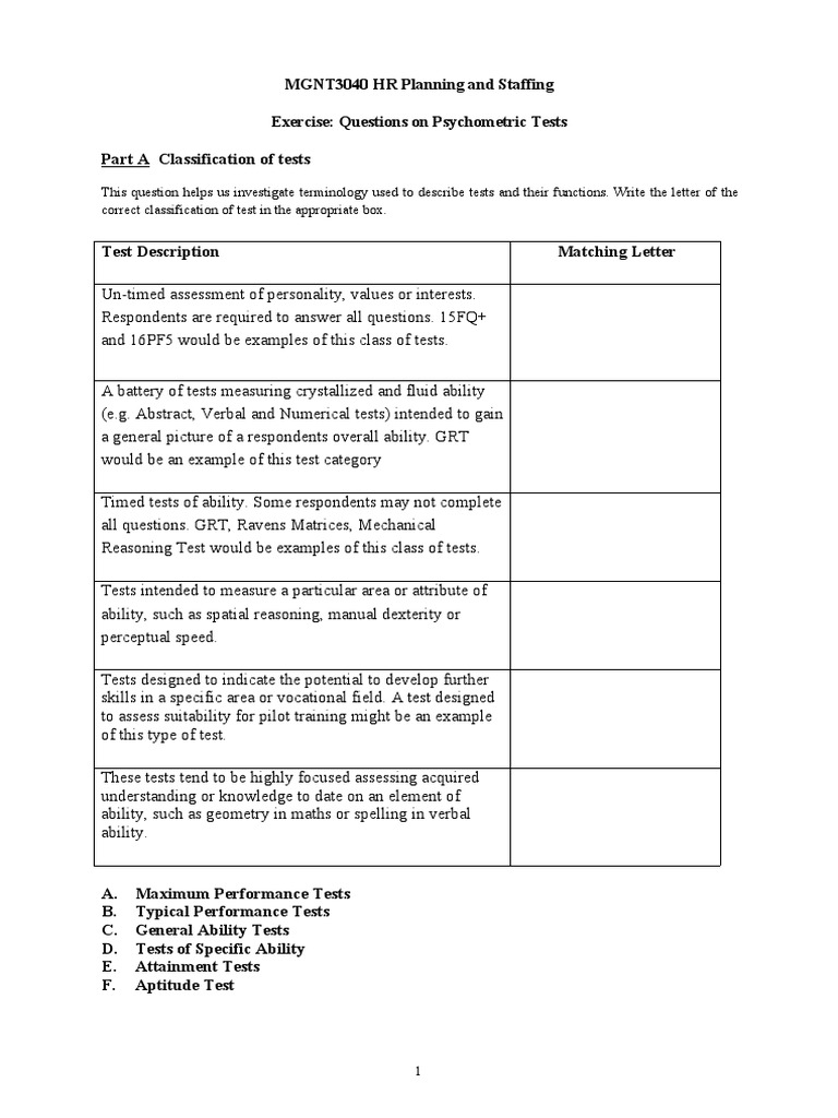 Psychometric Tests Questions | PDF | Test (Assessment) | Psychological ...