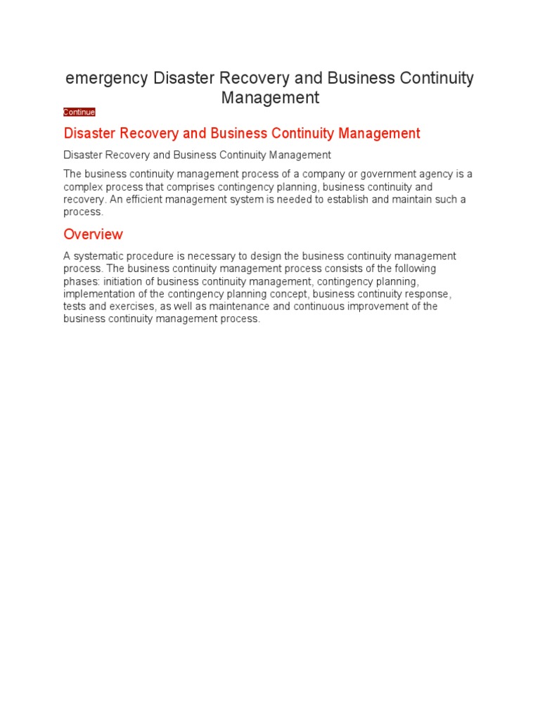 Disaster Recovery and Business Continuity Management | PDF ...