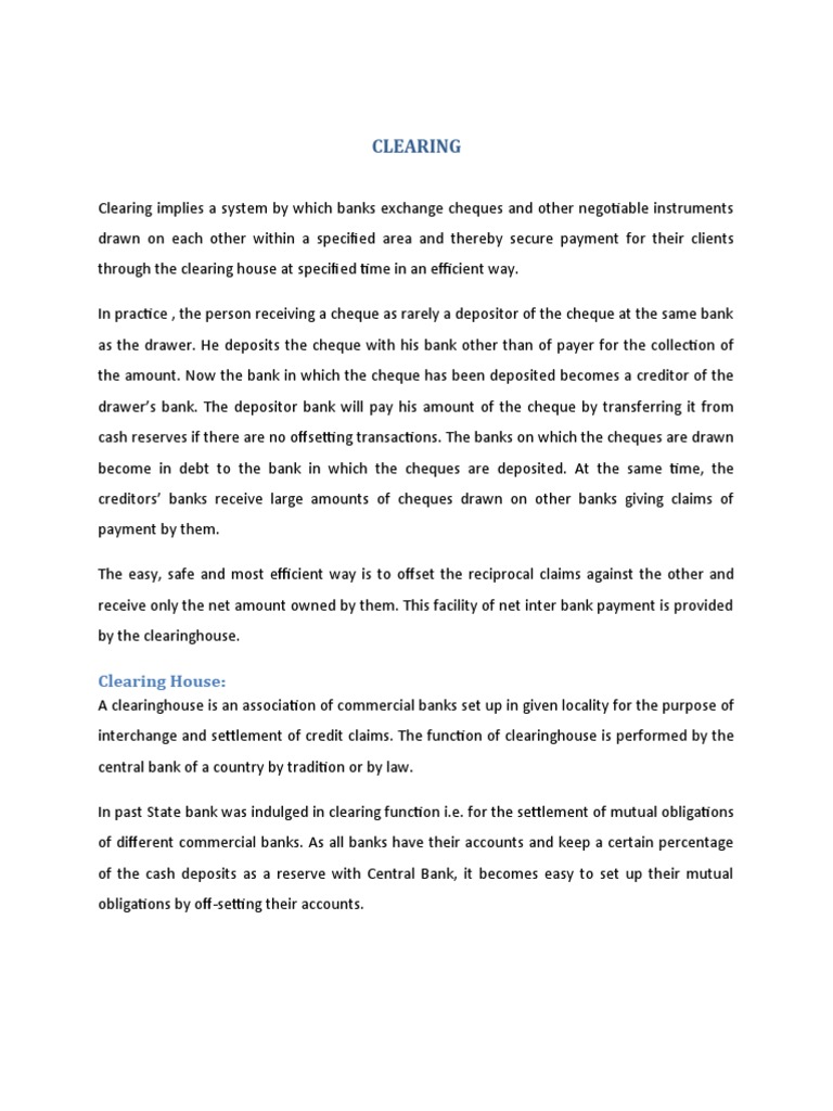 CLEARING Report | PDF | Cheque | Banks