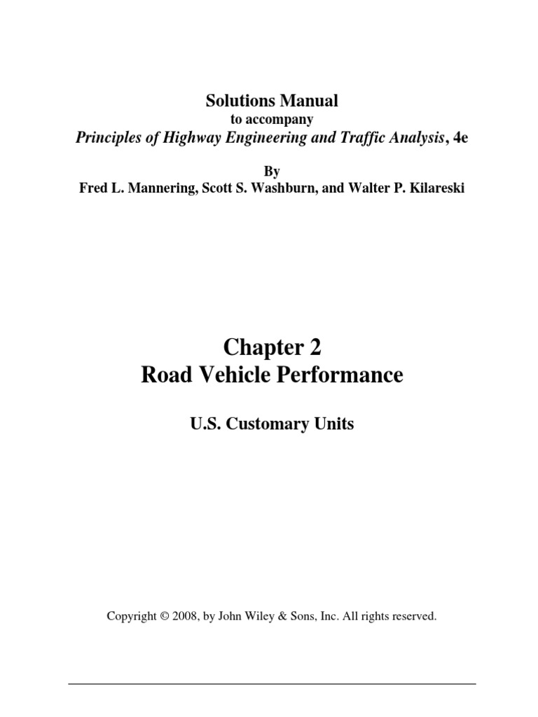 Solutions Manual Principles Of Highway Engineering And Traffic Analysis