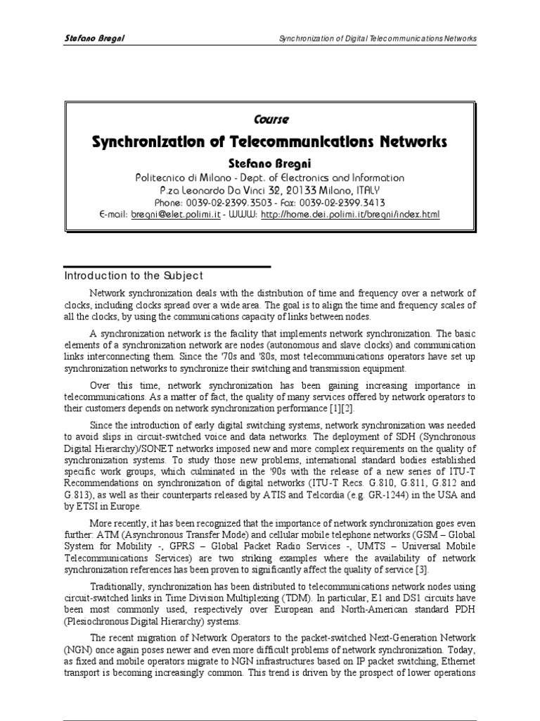 Synchronization of Telecommunications Networks: Stefano Bregni | PDF ...