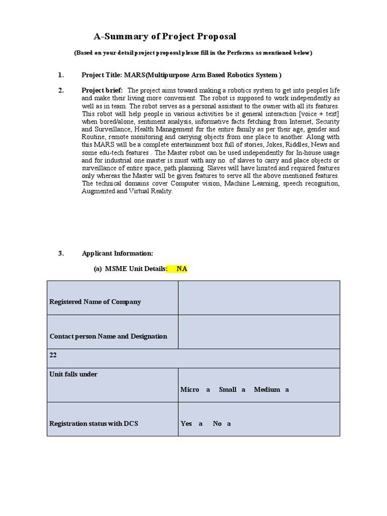 Student Design Project Format Student Pdf Robot Robotics