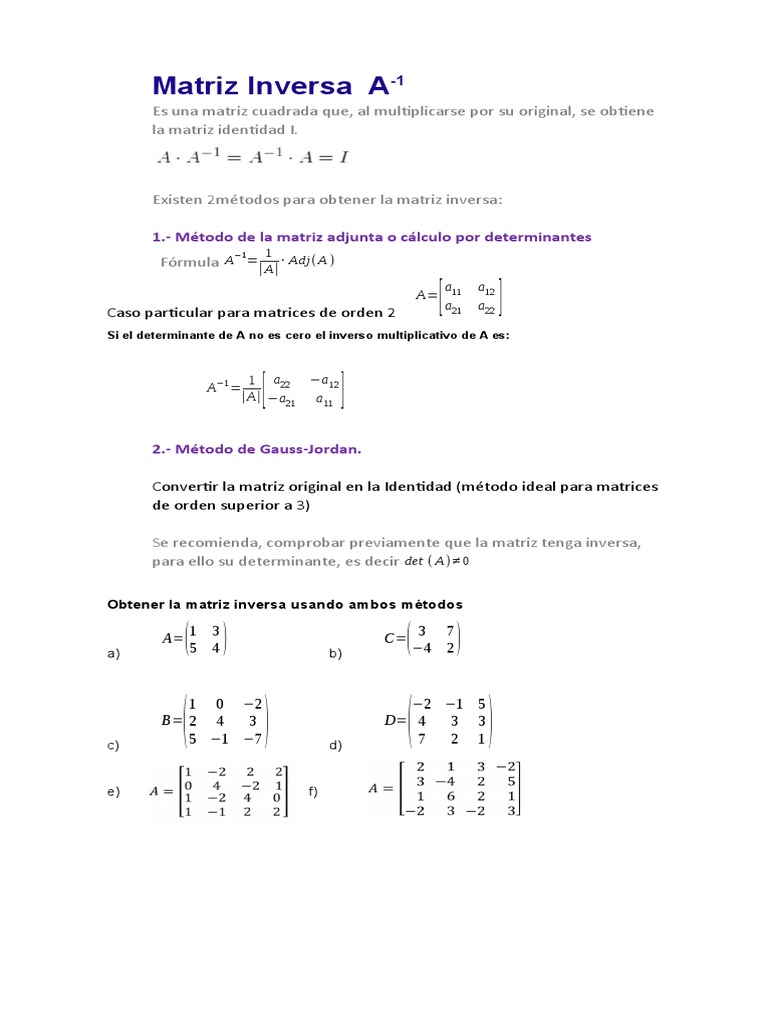 Fórmula de la Matriz Inversa | PDF | Métodos y materiales de enseñanza