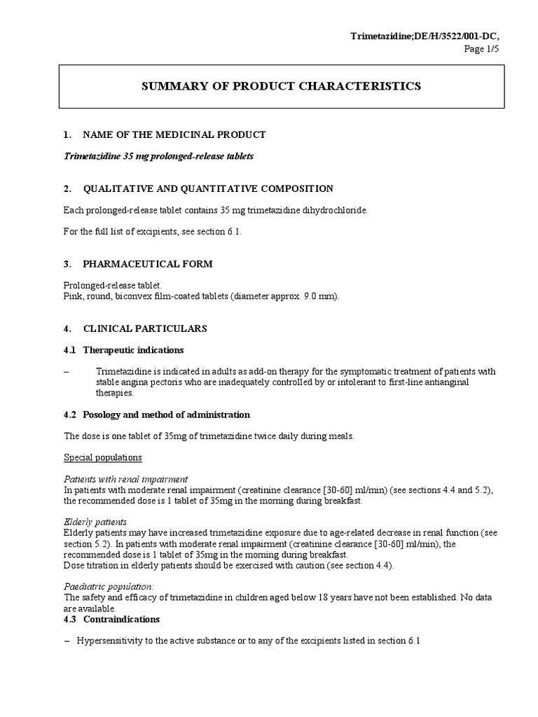 Trimetazidine 35 mg: Dosage and Indications | PDF | Drugs | Pharmacology