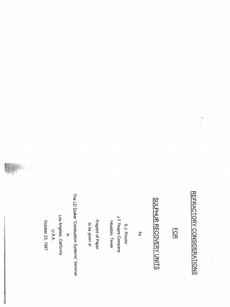 Proctor - Refractory Considerations of Sulphur Recovery Units | PDF